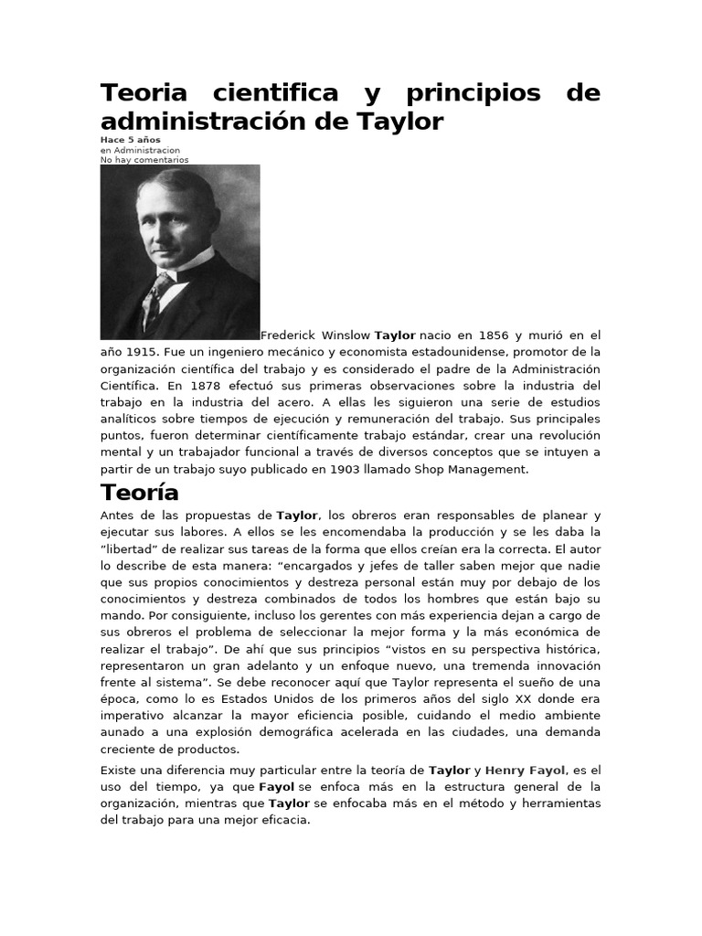Teoría Científica de Taylor en Administración | PDF | Business