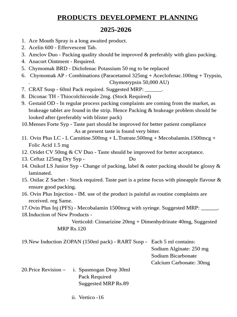 Products Development Planning | PDF | Drugs