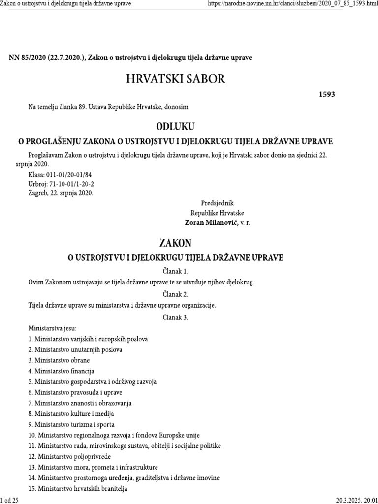 Zakon o Tijelima Državne Uprave | PDF