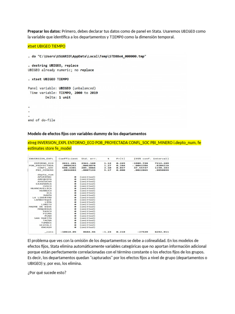 WORD STATA | PDF | Modelo de efectos fijos | Valor P