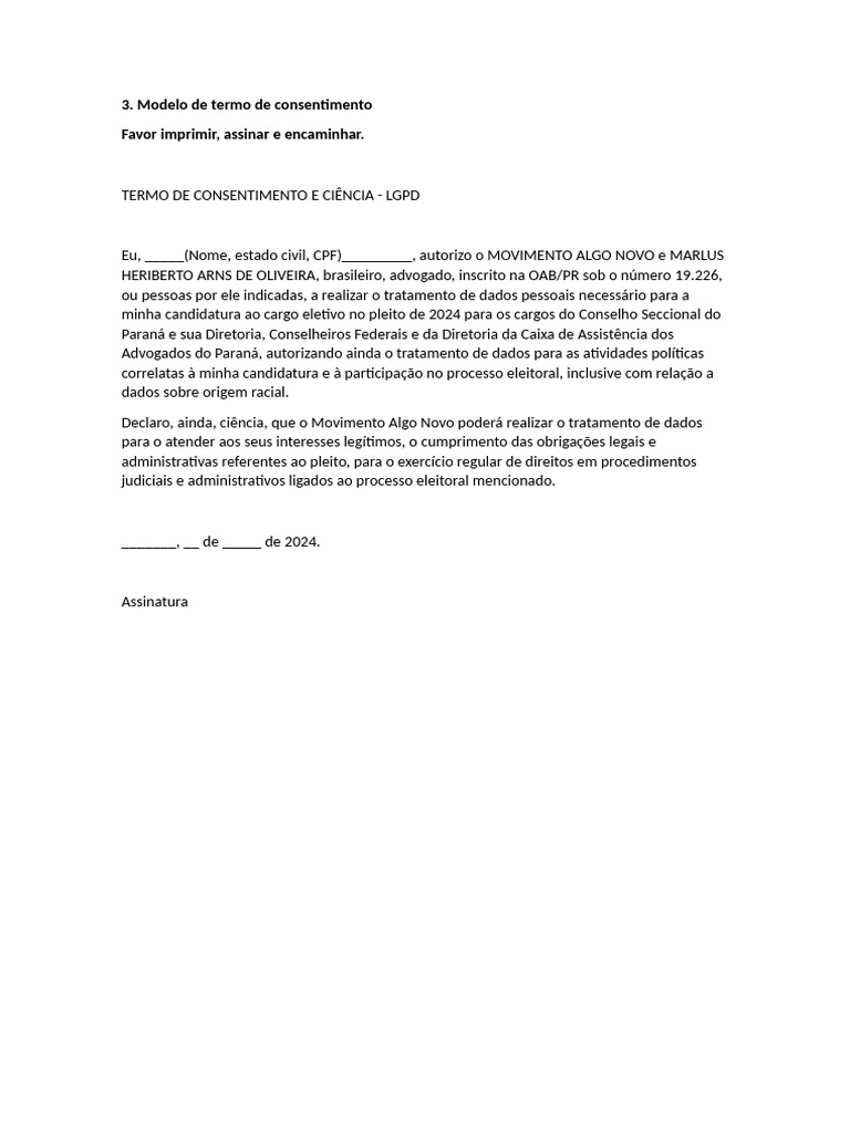 Modelo de Termo de Consentimento | PDF