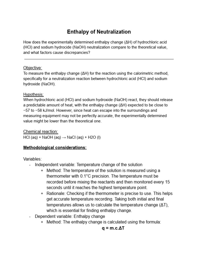 Enthalpy of Neutralization | PDF | Sodium Hydroxide | Enthalpy
