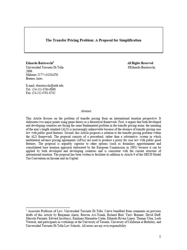 The Transfer Pricing Problem a Proposal | PDF | International Taxation ...