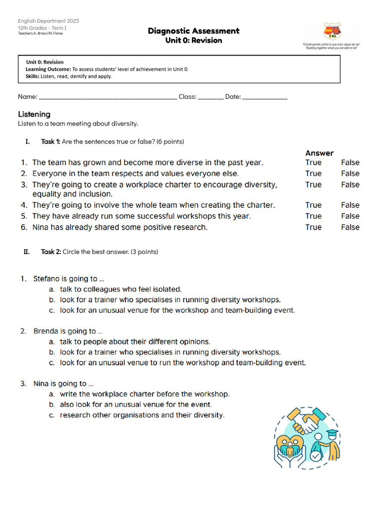 Diagnostic Assessment - 12th Grades | PDF | Verb | Linguistic Typology