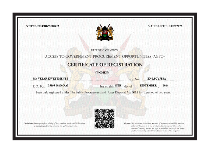 AGPO CERTIFICATE vesar 2024 | PDF