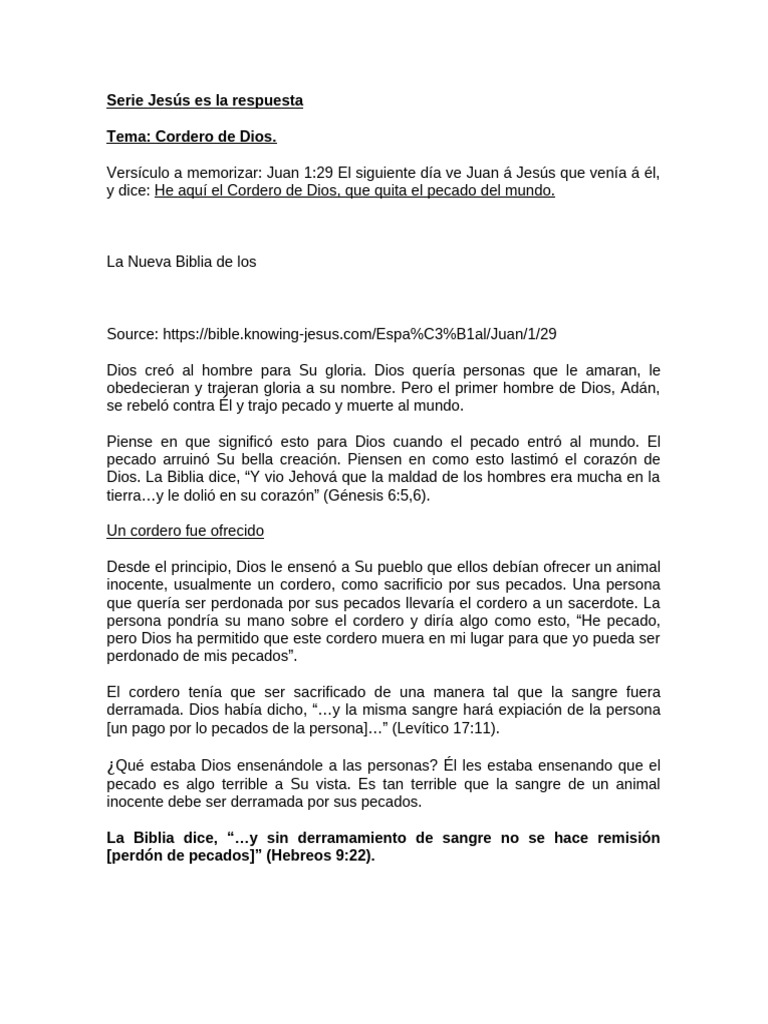 Serie Jesus Es La Resputa El Cordero de Dios | PDF | Pecado | Jesús