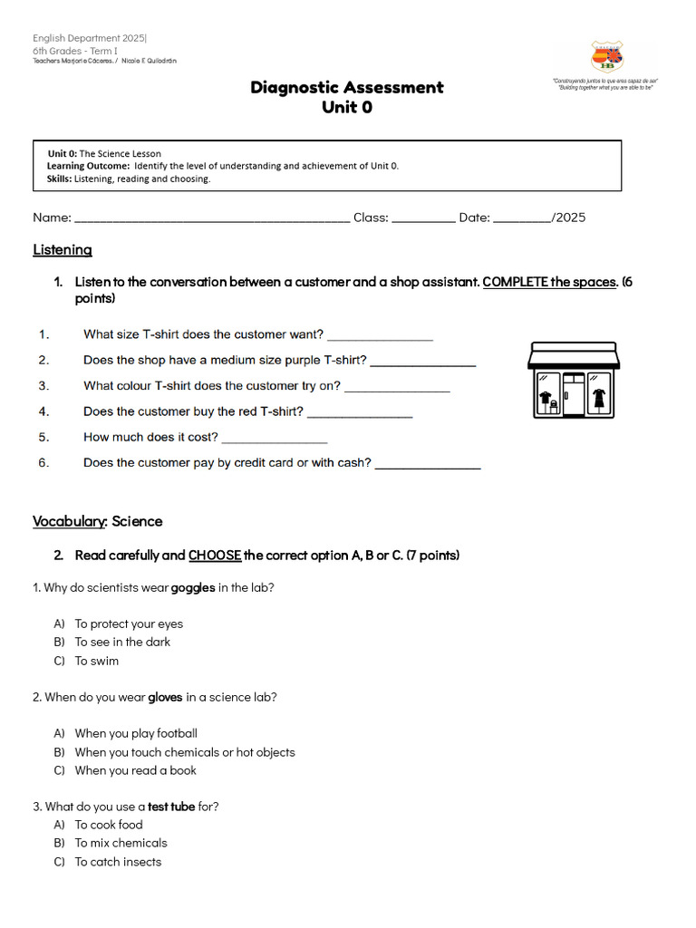 6th Grade Science Diagnostic Assessment | PDF