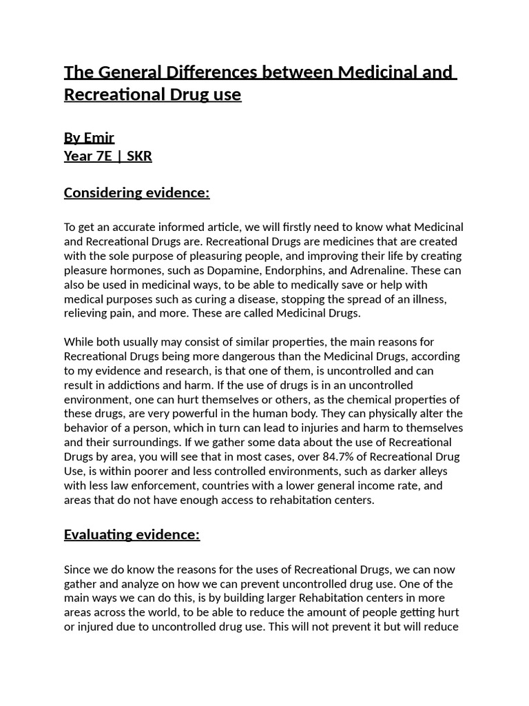 The General Differences Between Medicinal and Recreational Drug Use ...