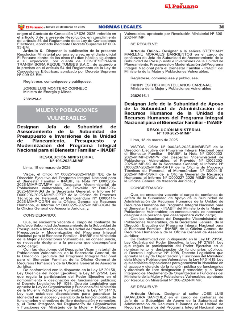Designación de Stephany Morales MIMP | PDF | Ejecutivo (gobierno ...