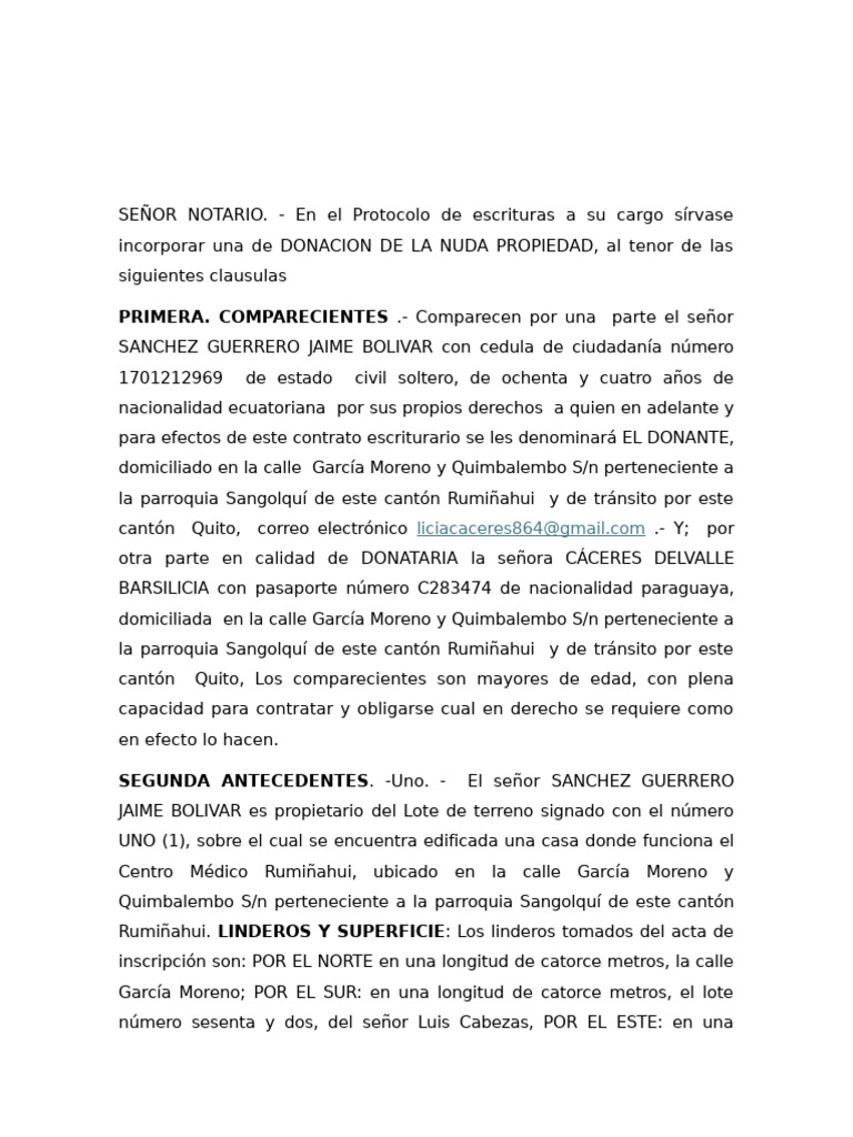 Minuta Donacion de La Nuda Propiedad 2025 | PDF | Donación | Propiedad