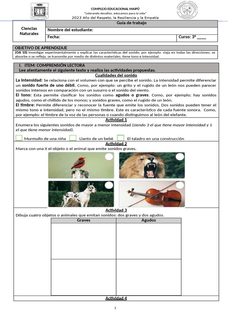 3°BÁSICO GUIA DE TRABAJO CLASE 19 CIENCIAS NATURAlES | PDF | Sonido ...