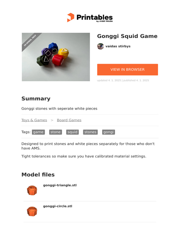 Gonggi Squid Game Printable Stones | PDF