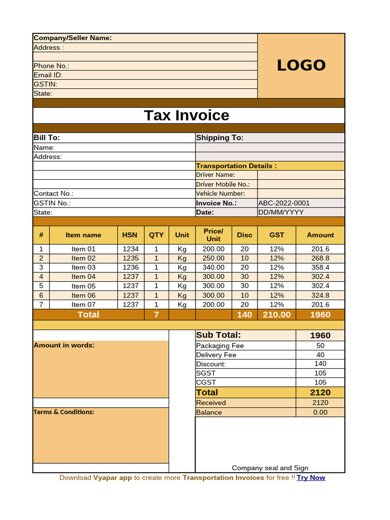 Transport Invoice Format 02 | PDF | Invoice