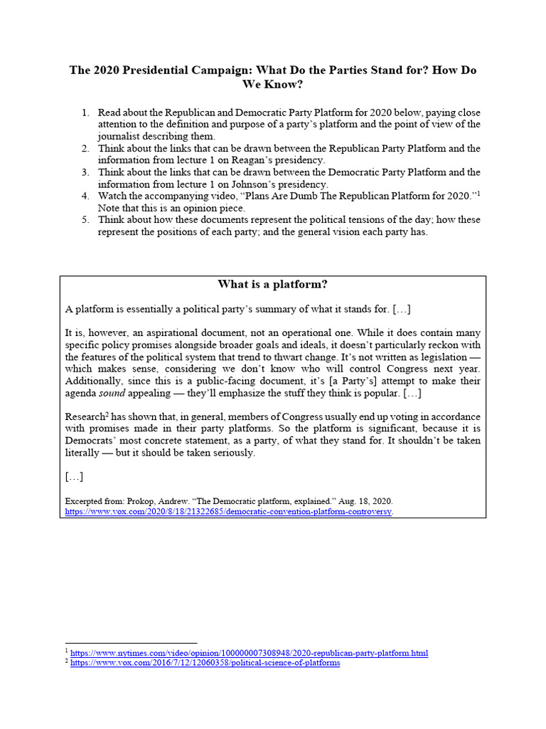 The Democratic and Republican Platforms | PDF | Democratic Party ...