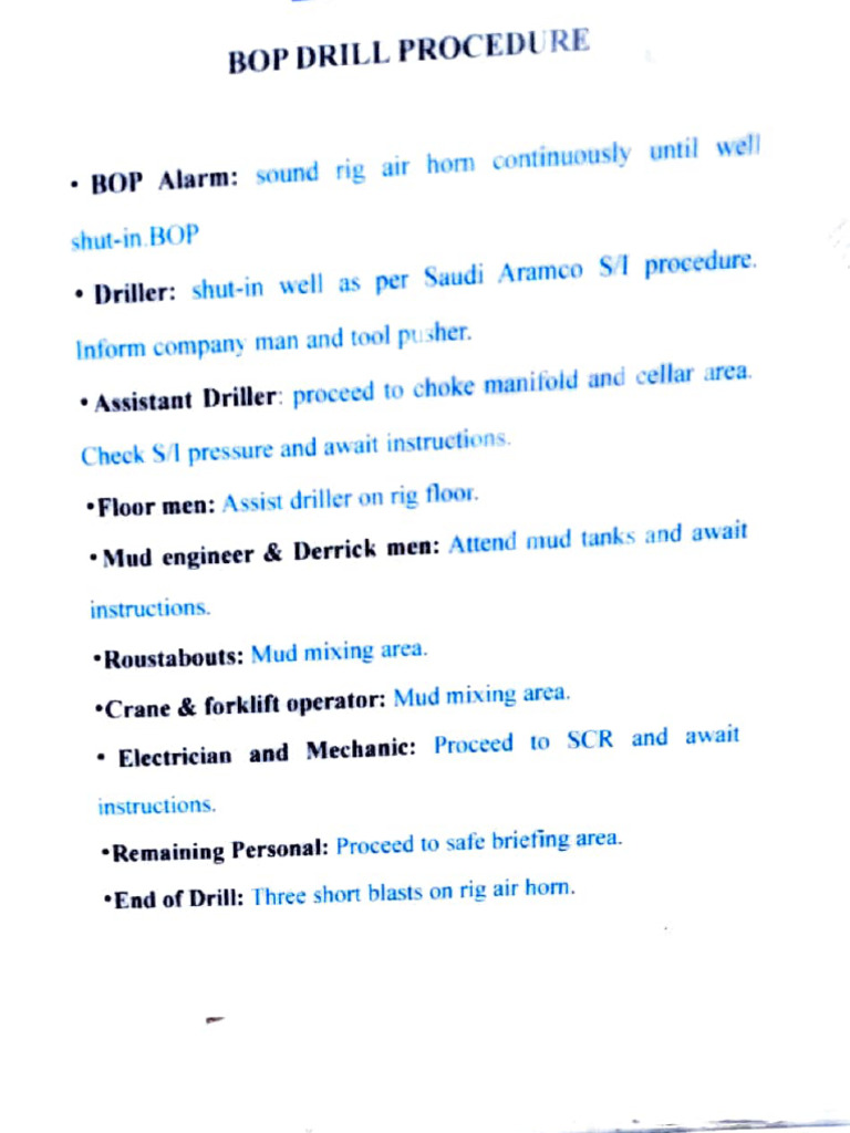 BOP Drill Procedure Overview | PDF