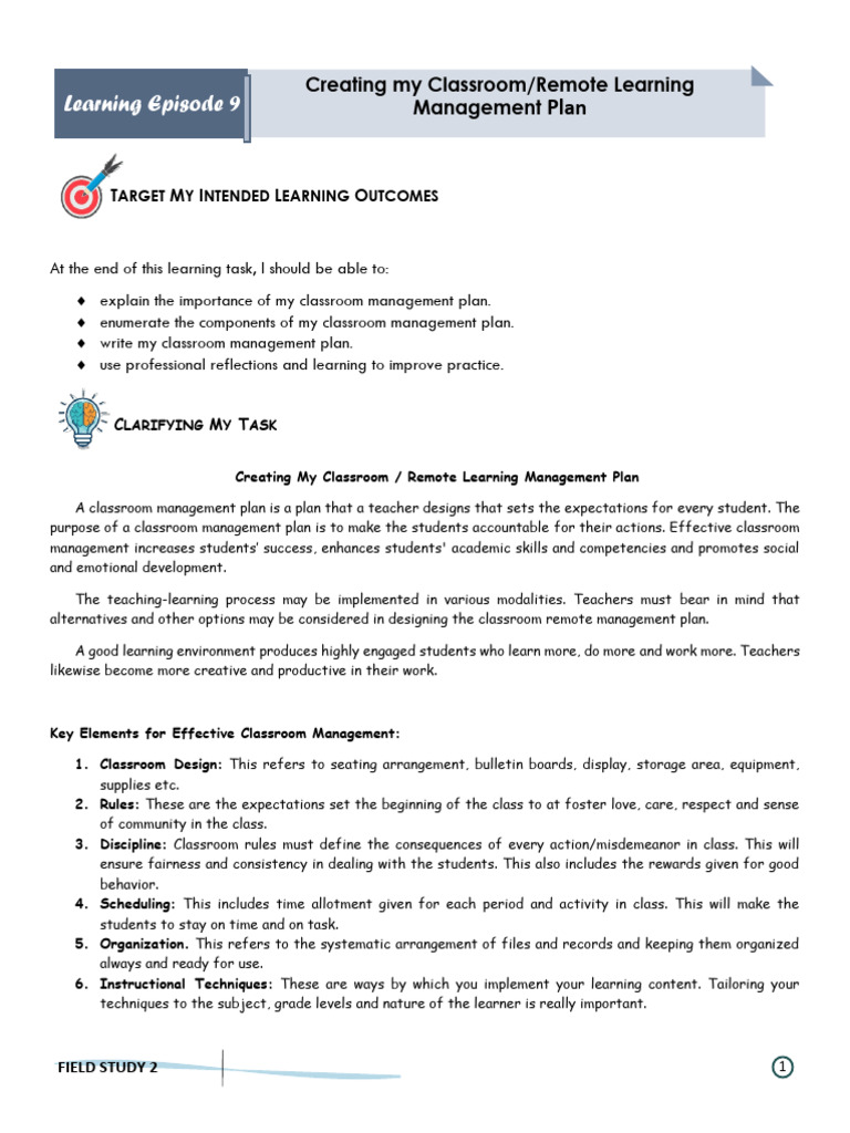 Field Study Learning Episode 9 | PDF | Classroom Management | Learning