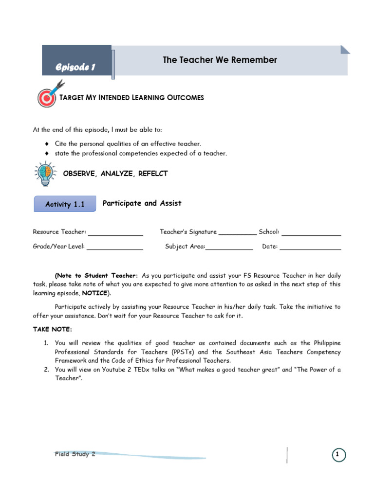 ELC 102 Learning Episode 1-2 | PDF | Learning | Teachers