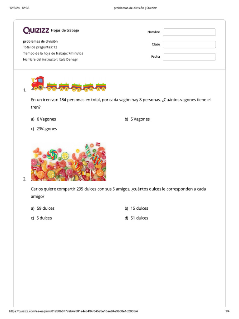 Problemas de División para Resolver | PDF | División (Matemáticas ...