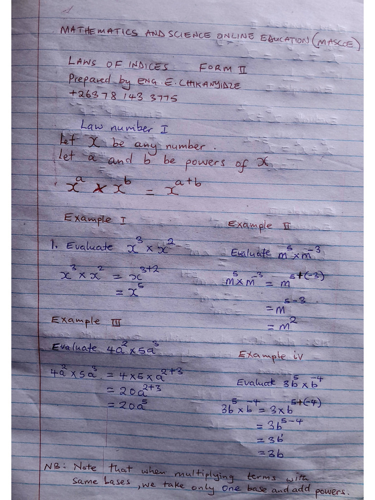 Laws of Indices Form2.MASCOE | PDF