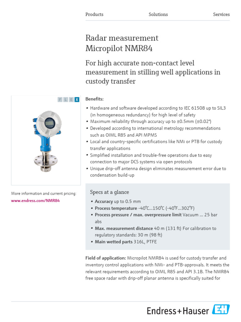Endress-Hauser_Micropilot_NMR84_EN | PDF | Calibration