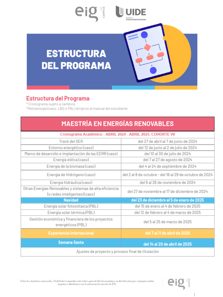 Maestría en Energías Renovables - Calendario Eig-Uide-1 | PDF