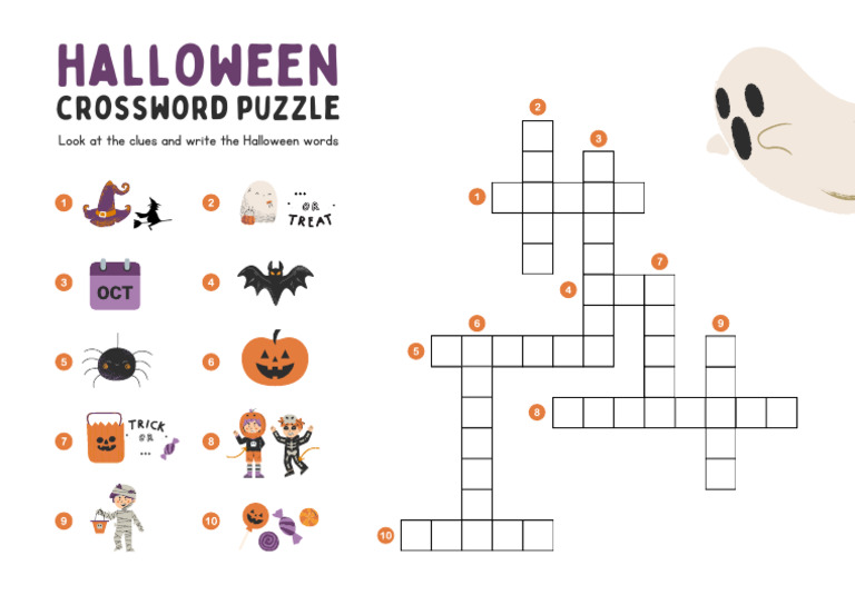 Colorful Halloween Crossword Puzzle Worksheet | PDF