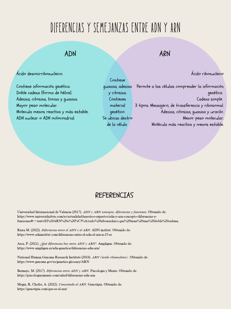 Cuadro de Venn ADN y ARN | PDF
