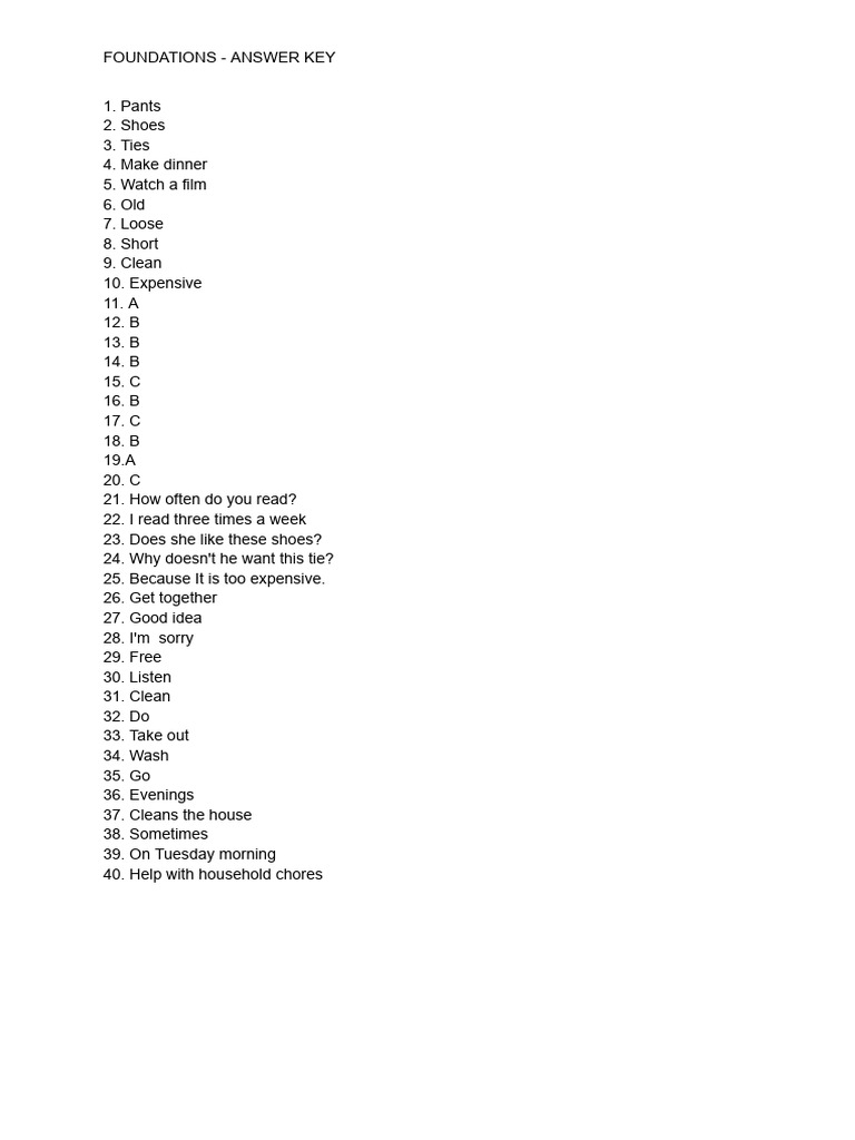 Foundations Answer Key Overview | PDF