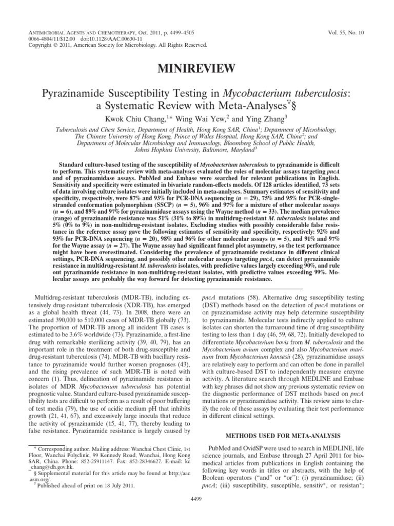 2011 Pyrazinamide Susceptibility Testing in Mtb. Review Metaanalysis ...