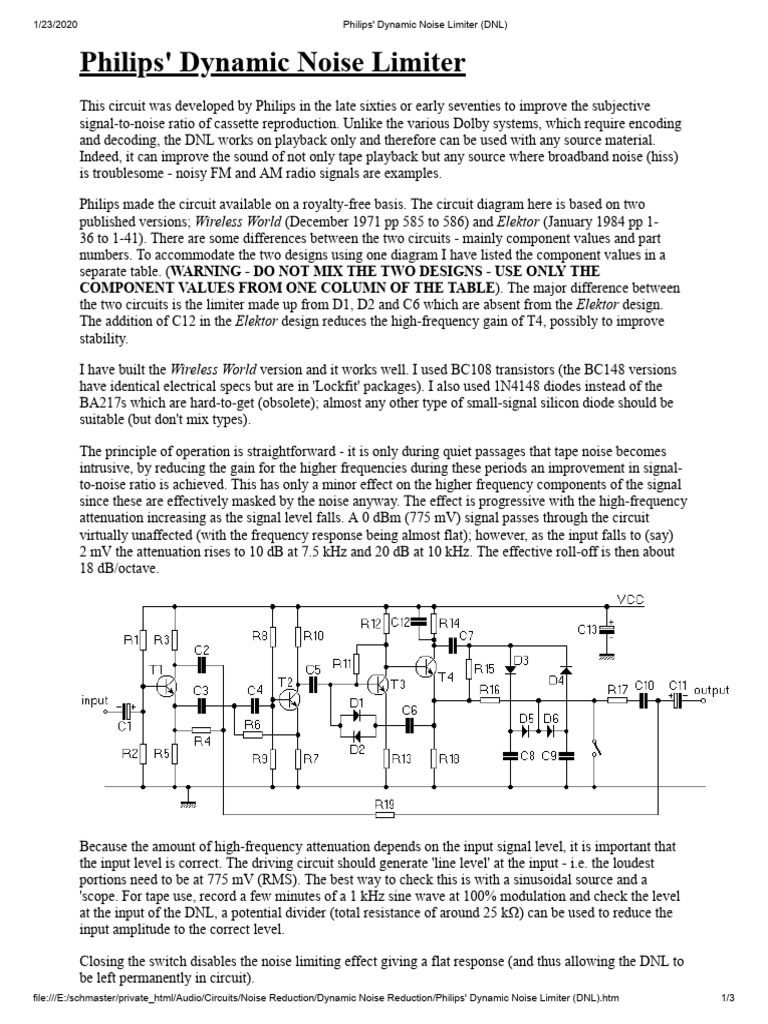Philips' Dynamic Noise Limiter (DNL) | PDF | Signal To Noise Ratio ...