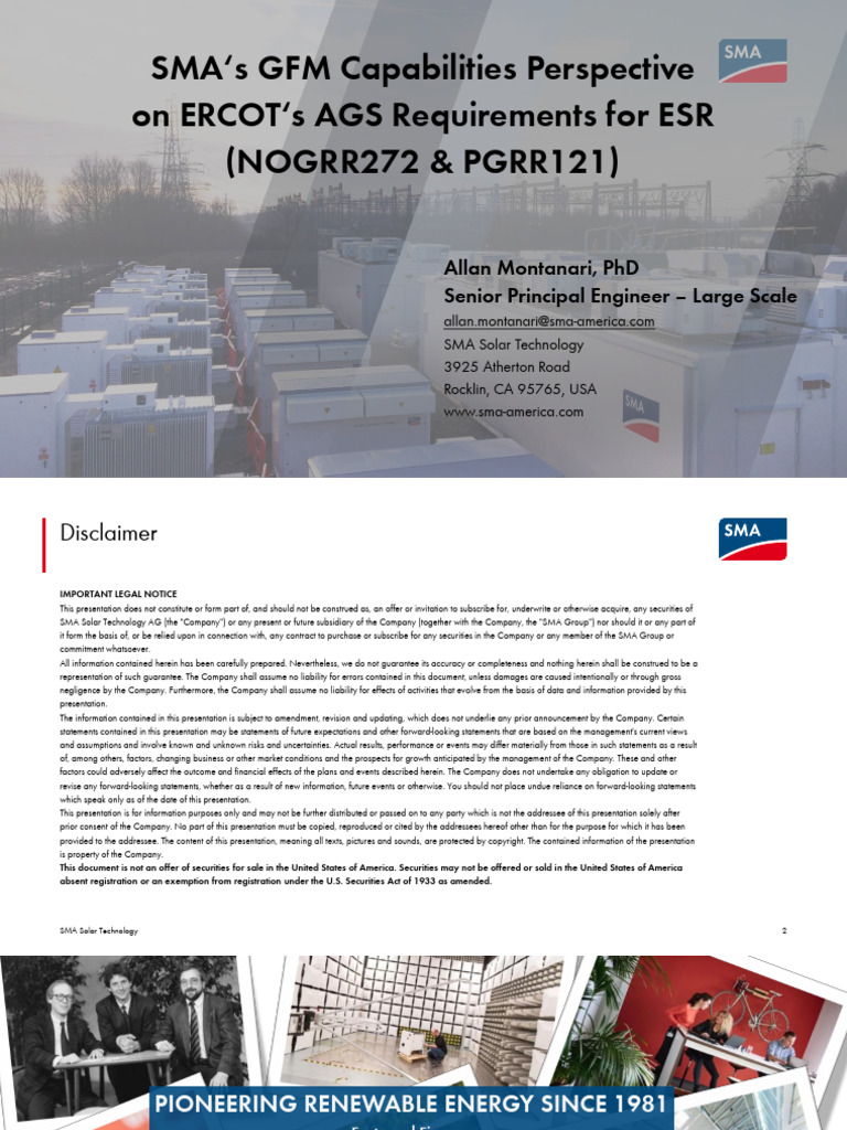 SMA GFM Capabilities Perspective On ERCOT AGS For ESR | PDF | Transformer | Power Inverter