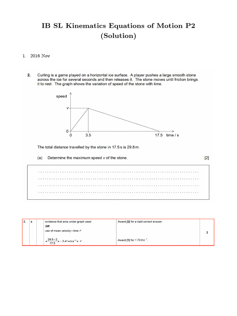 IB SL Kinetmatics1 EOM P2 Sol | PDF