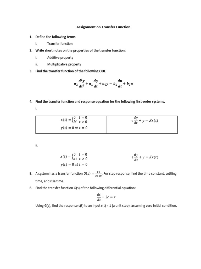 Transfer Function Assign Met Question | PDF | Ordinary Differential Equation | Functions And ...