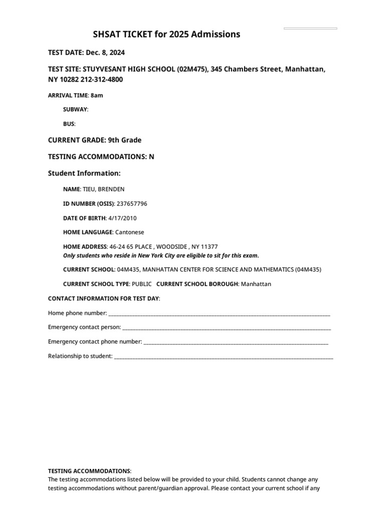 Shsat Ticket ZH Hant 7u7xGGu | PDF