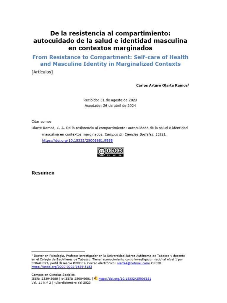ARTICULO - Olarte Ramos - Autocuidado de La Salud e Identidad Masculina | PDF | Masculinidad ...
