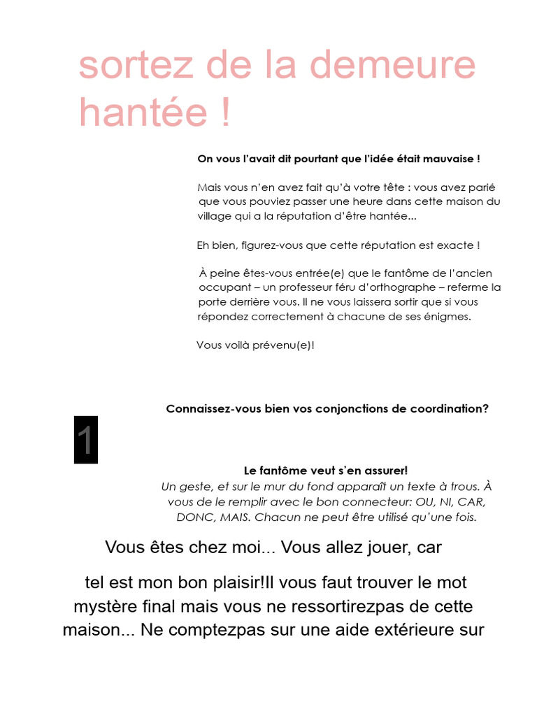 Énigmes pour sortir d'une maison hantée | PDF