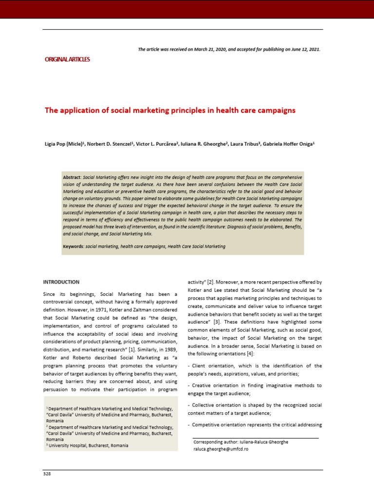 The Application of Social Marketing Principles in Health Care Campaigns ...