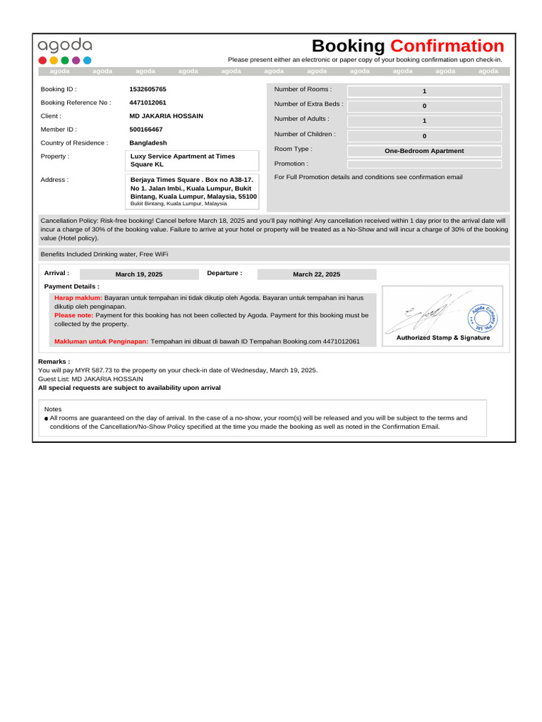 Jakaria Hotel Check-In Details | PDF | Hotel | Hospitality Industry