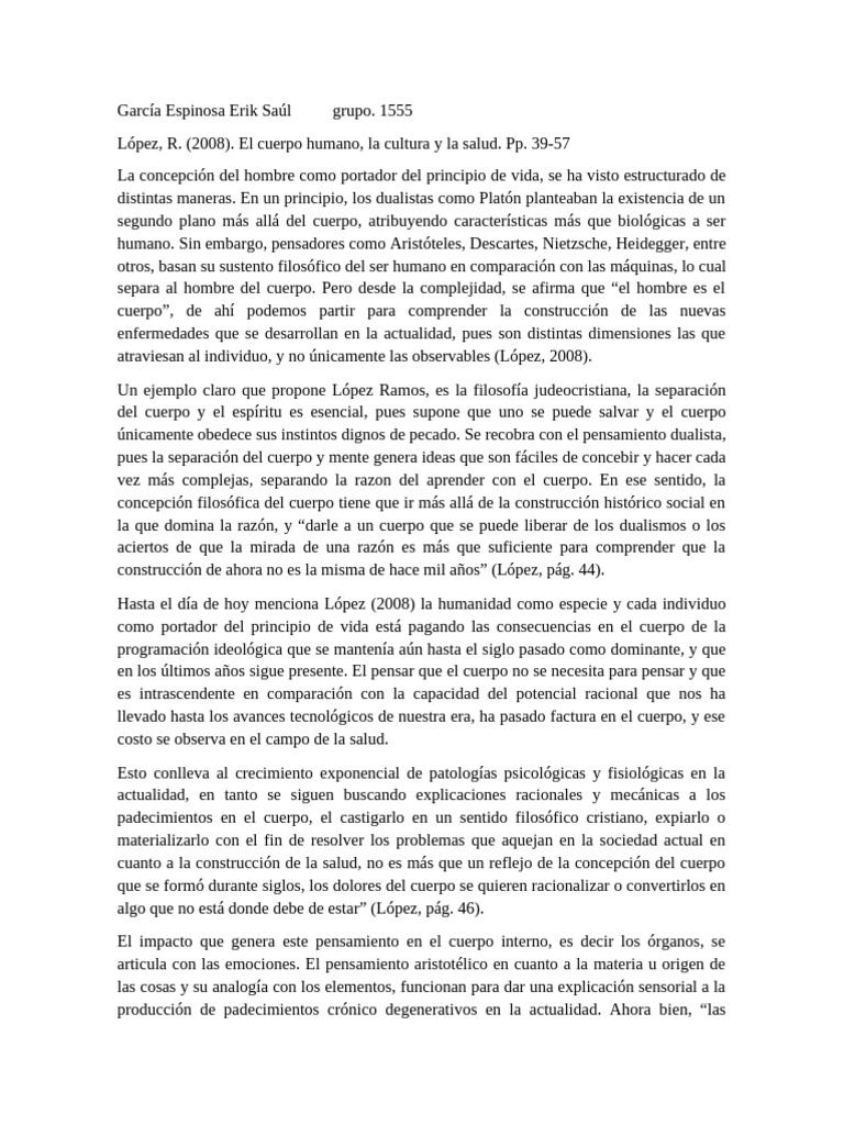 Tutoría 3. El Cuerpo Humano, La Cultura y La Salud | PDF | Pensamiento ...