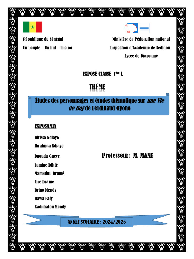 Étude des personnages de "Une Vie de Boy" | PDF