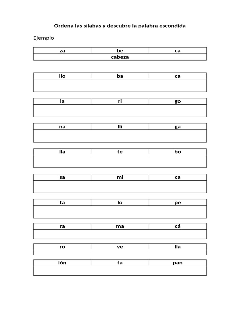 Ordena Las Sílabas y Descubre La Palabra Escondida | PDF