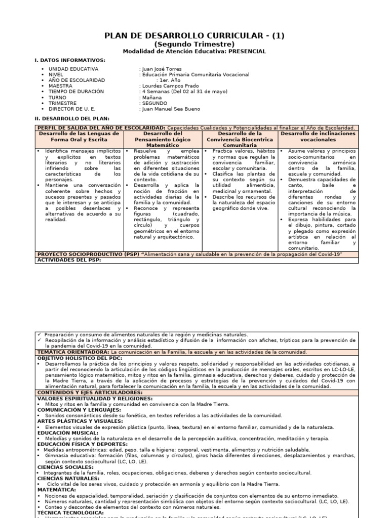 PDC 1º SEGUNDO TRIMESTRE | PDF | Comunicación | Educación primaria