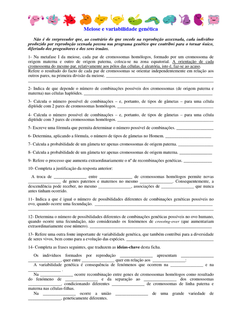 Meiose E Variabilidade Genética Pdf Meiose Reprodução Sexual