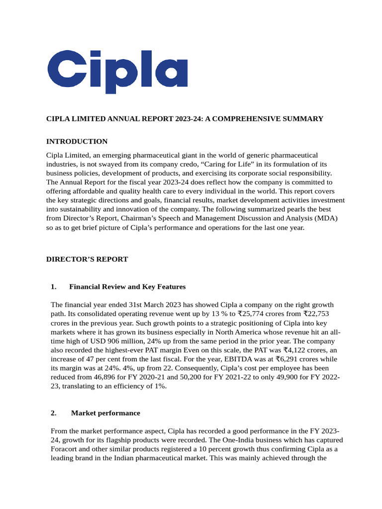 Cipla Limited Annual Report 2023 | PDF | Health Care | Corporate Social ...