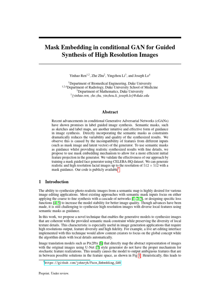 Mask Embedidng in Conditional Gan For Guided Synthesis of High ...