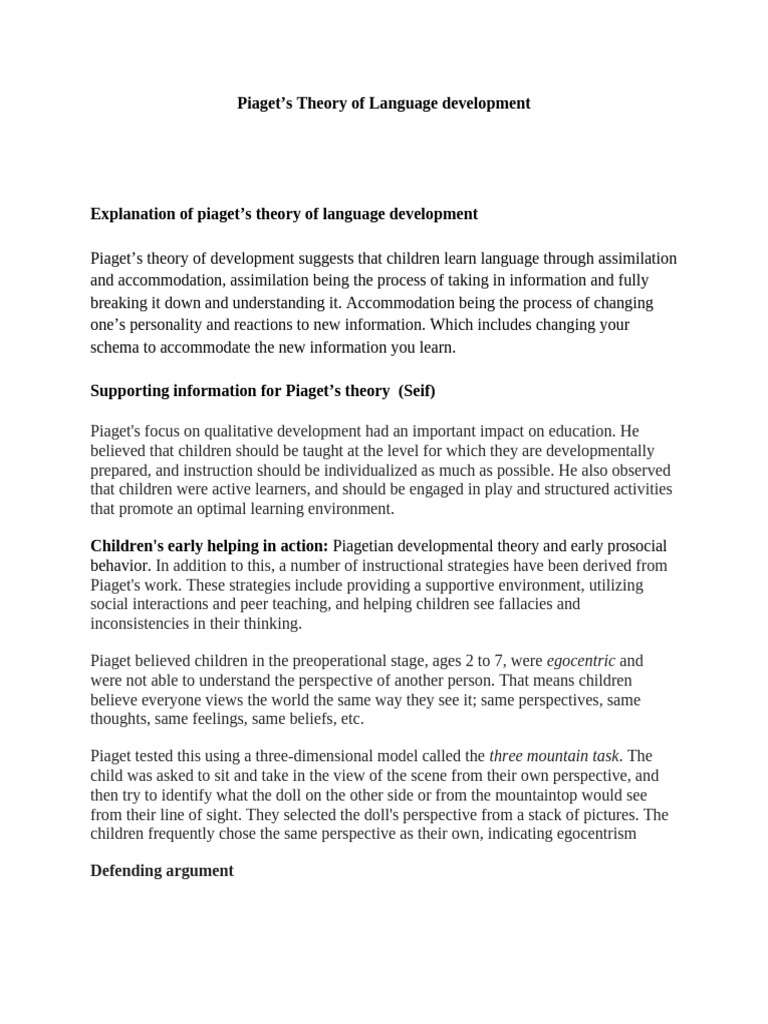 Piaget’s Theory of Language Development | PDF | Cognitive Development | Neuroscience
