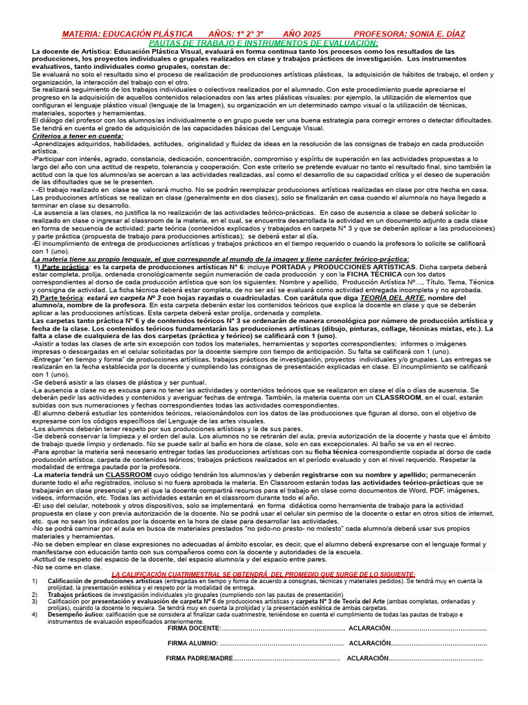 PAUTAS de TRABAJO y CRITERIOS de EVALUACI-N 2025 - 1 - Ciclo ES 32 | PDF | Maestros | Evaluación