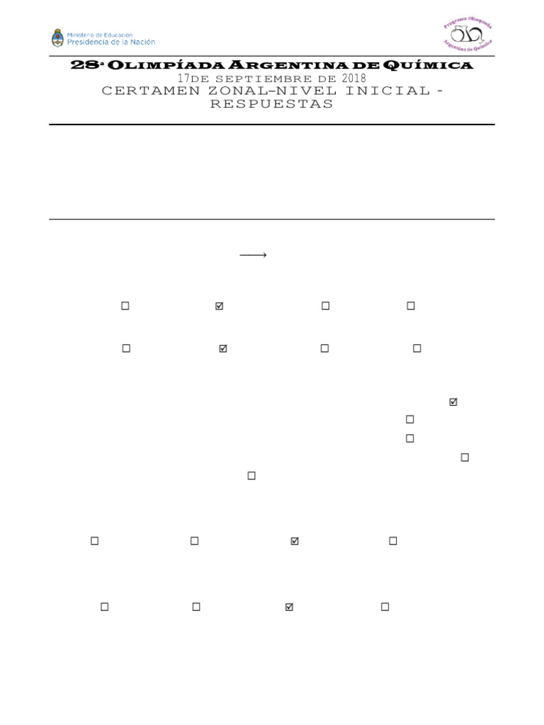 OAQ Zonal - Examen Niveles I1-3 - Respuestas - 2018 | PDF | Hidróxido de sodio | Entalpía