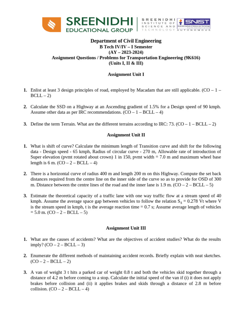 Assignment Unit I-II-III | PDF | Lane | Transport