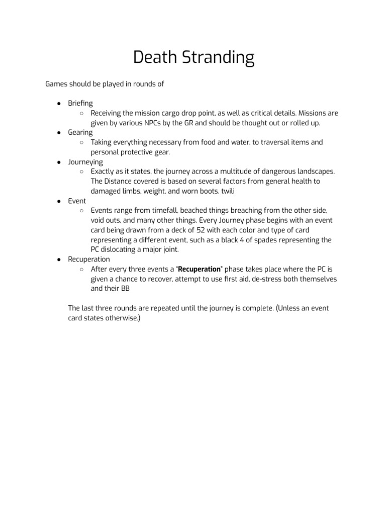Death Stranding TTRPG Project - Notes | PDF